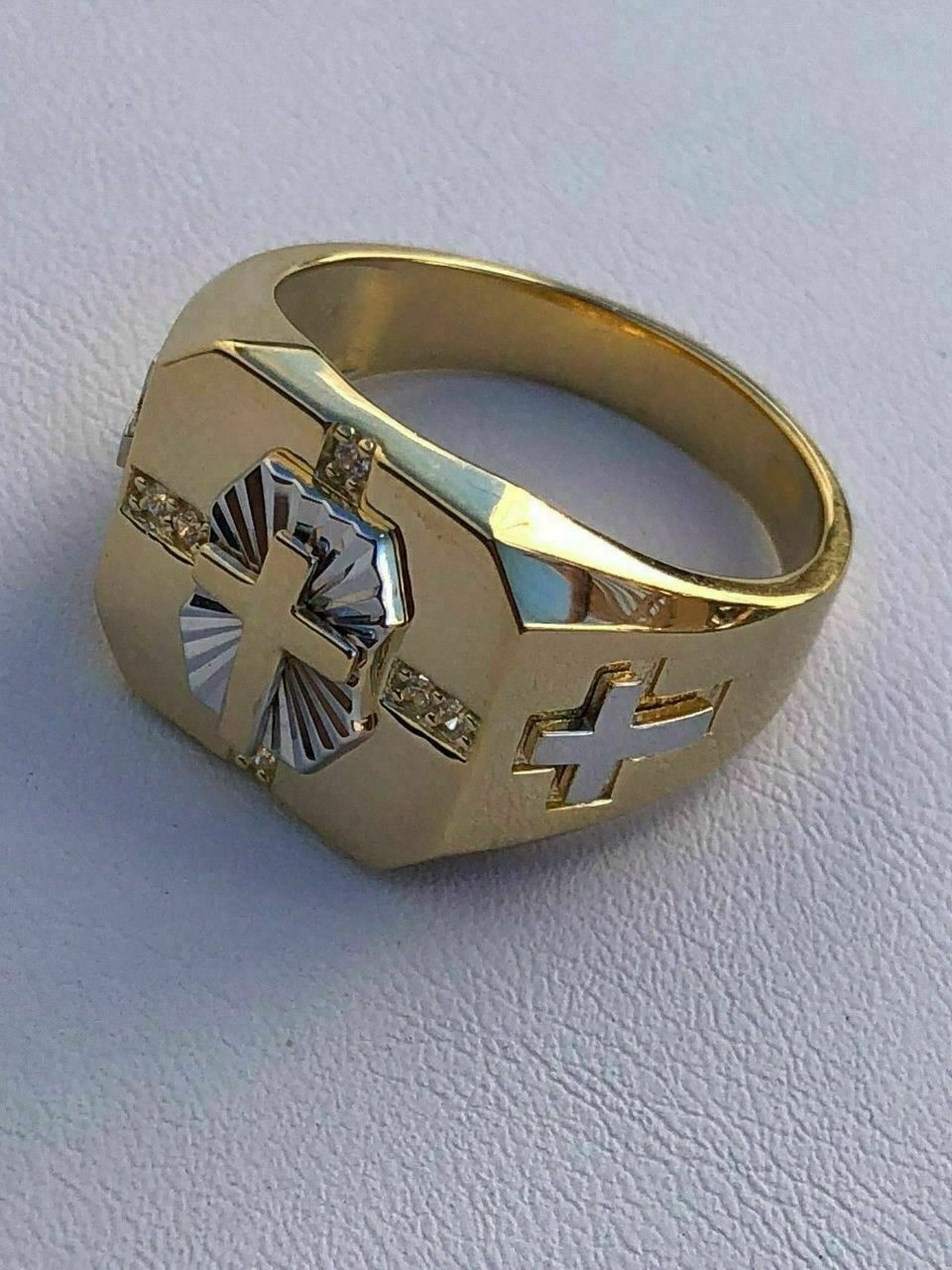Mens 14k Gold Over Real Solid 925 Silver Cross Ring Size Pinky 7 8 9 10 ...