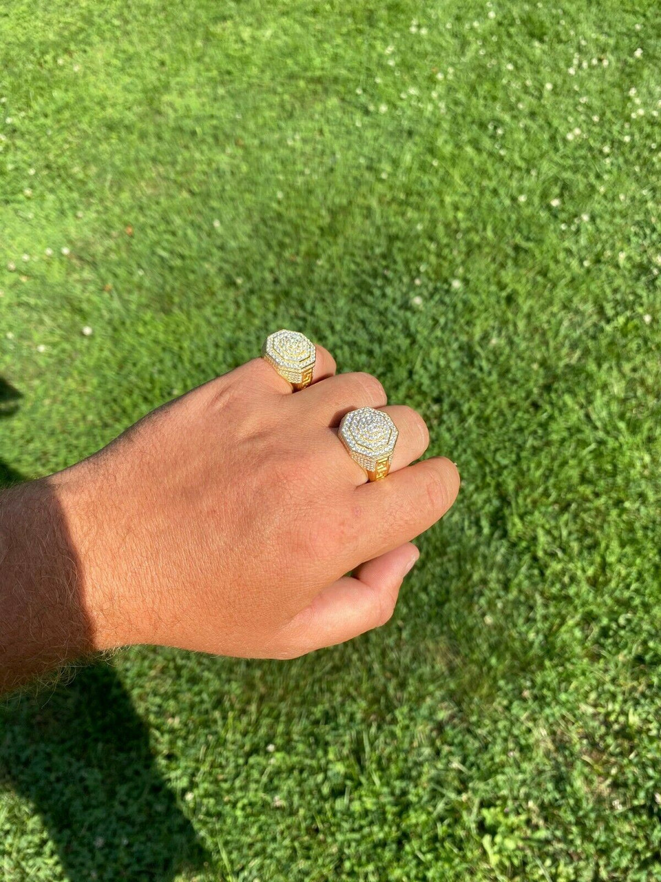 Men's 14k Gold Solid 925 Sterling Silver Big Hip Hop RING Super Iced ...