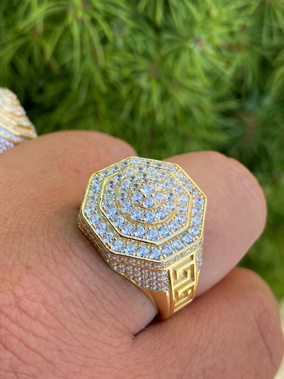 Men's 14k Gold Solid 925 Sterling Silver Big Hip Hop RING Super Iced ...