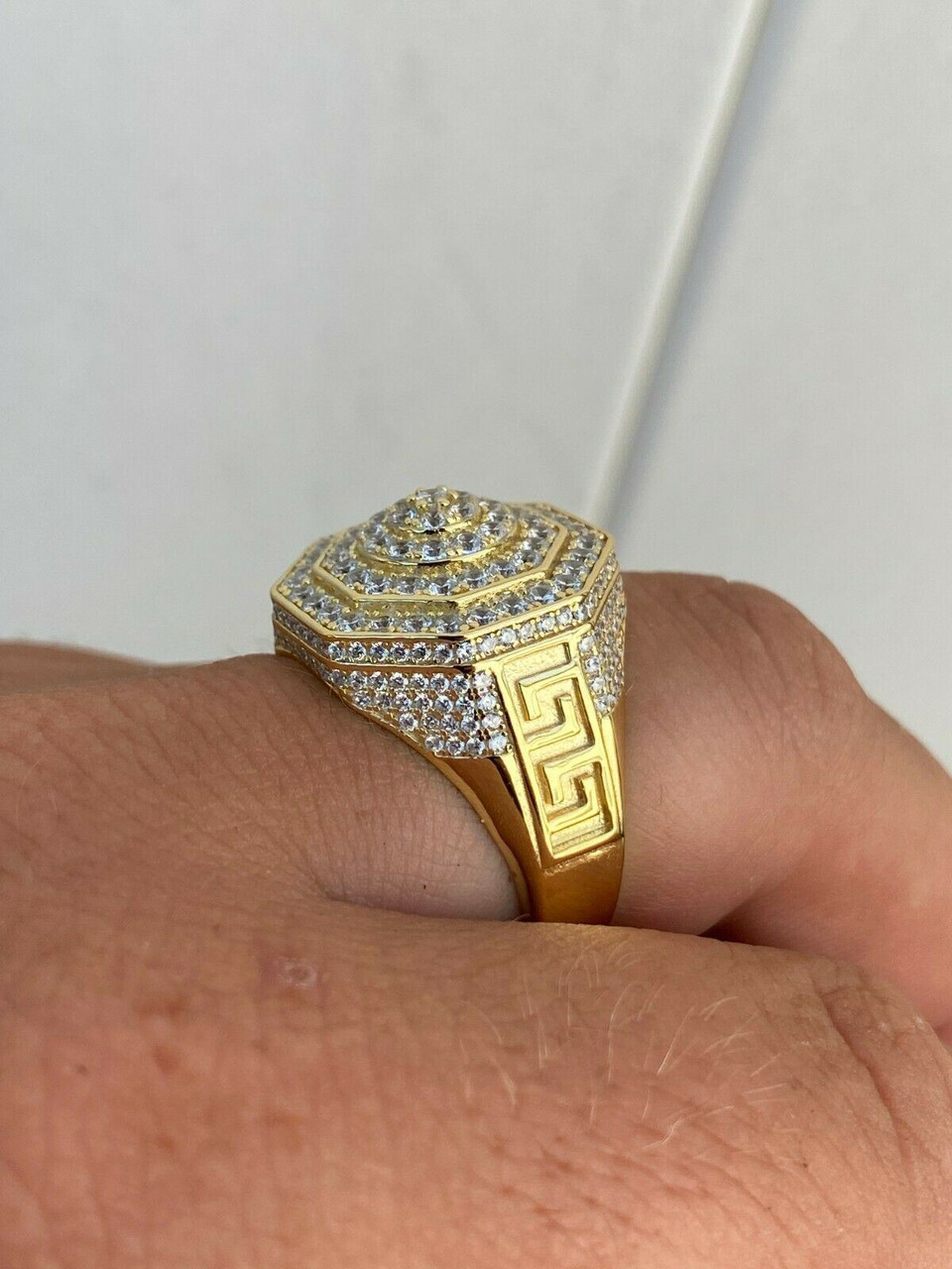 Men's 14k Gold Solid 925 Sterling Silver Big Hip Hop RING Super Iced ...