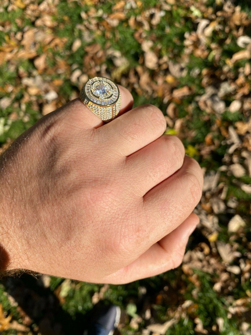 Men's 14k Gold Over Solid 925 Sterling Silver Big Diamond Solitaire ...