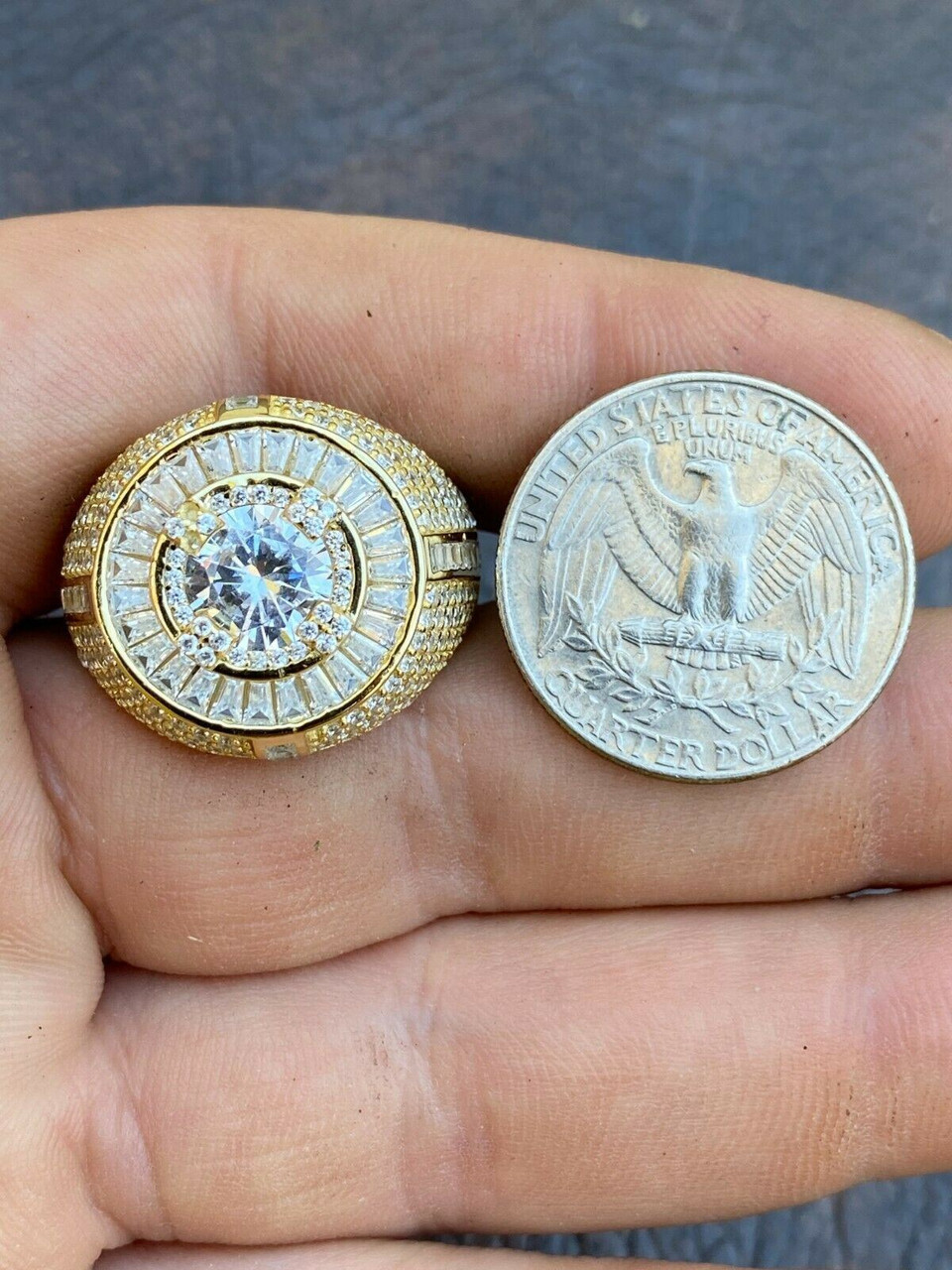 Men's 14k Gold Over Solid 925 Sterling Silver Big Diamond Solitaire ...