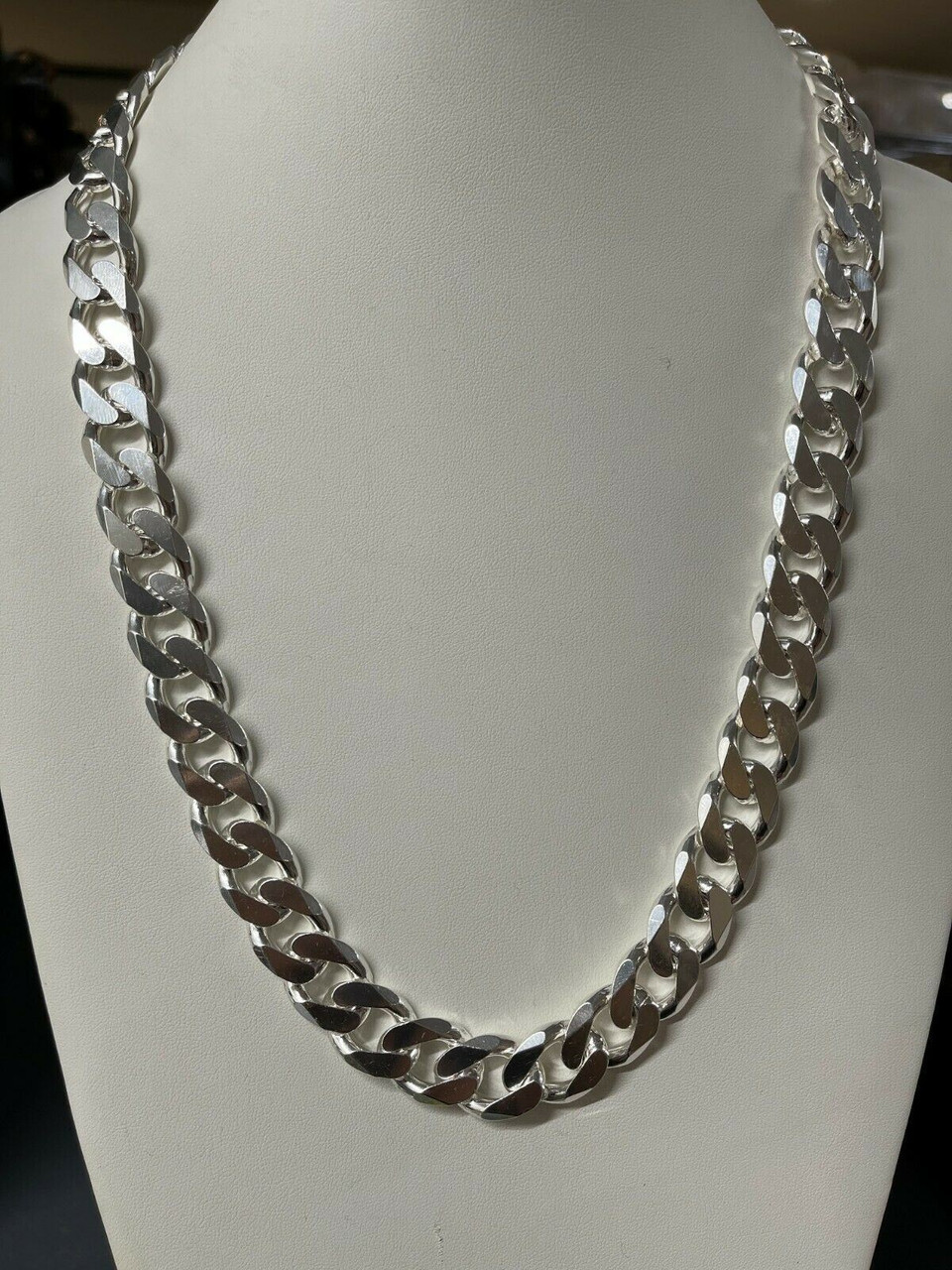 Mens Real Solid 925 Sterling Silver Miami Cuban Link Kilo Chain 17.5mm ...