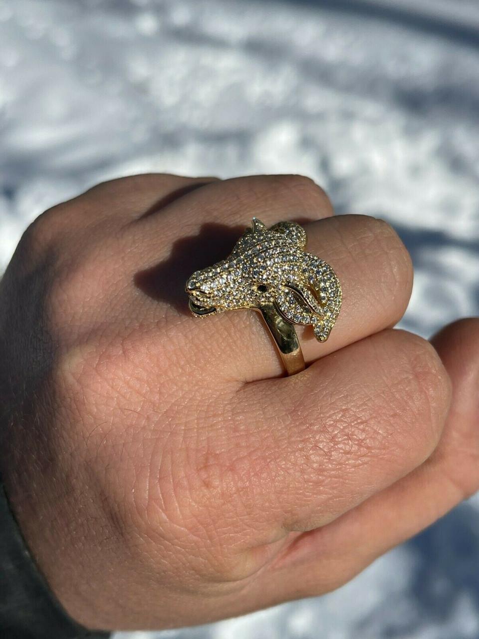 Real Solid 925 Sterling Silver & 14k Gold Custom GOAT Ring Diamond Iced ...