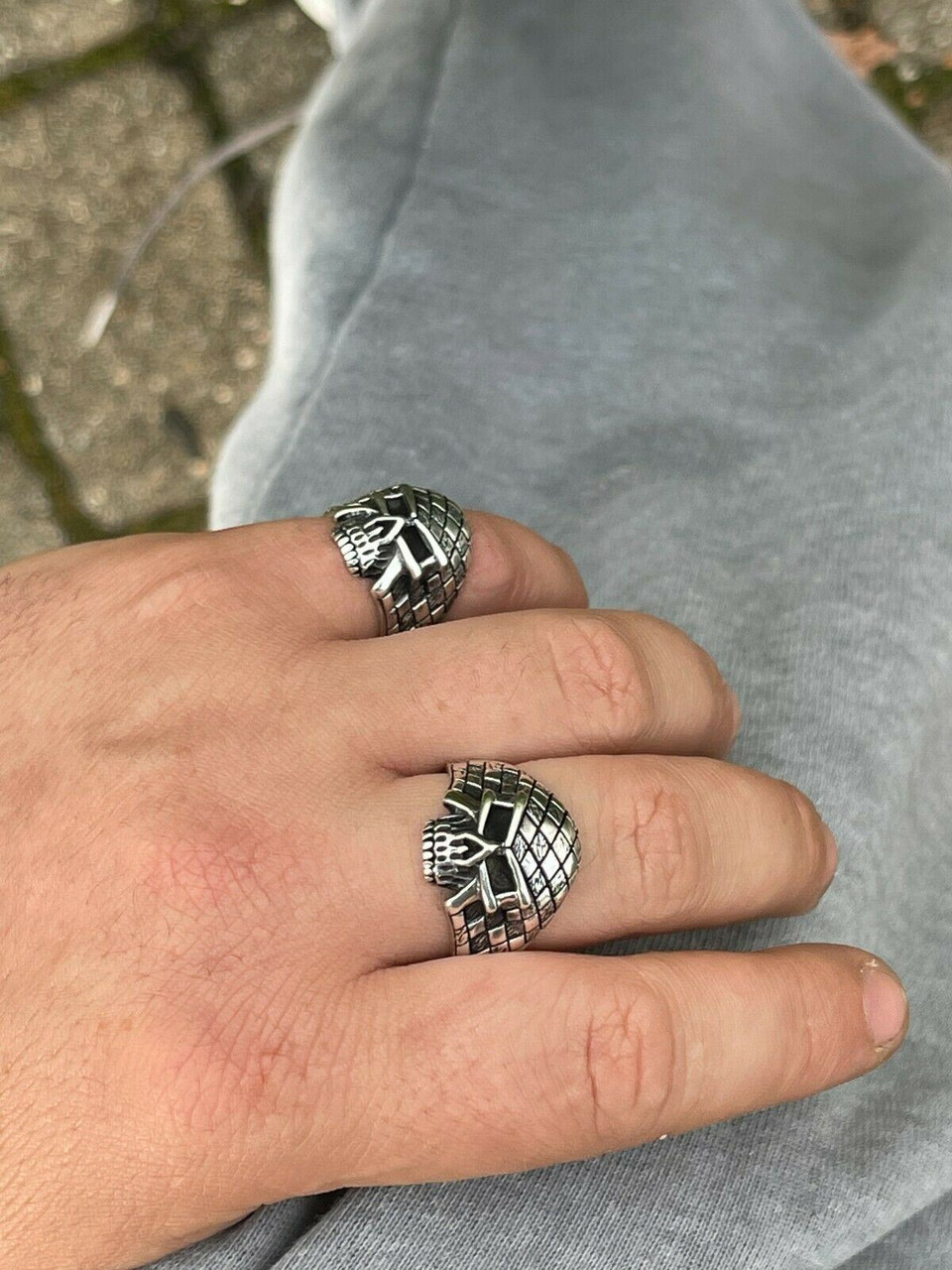 Real 925 Sterling Silver Ring Punisher Terminator Half Skull Size 7 8 9 ...