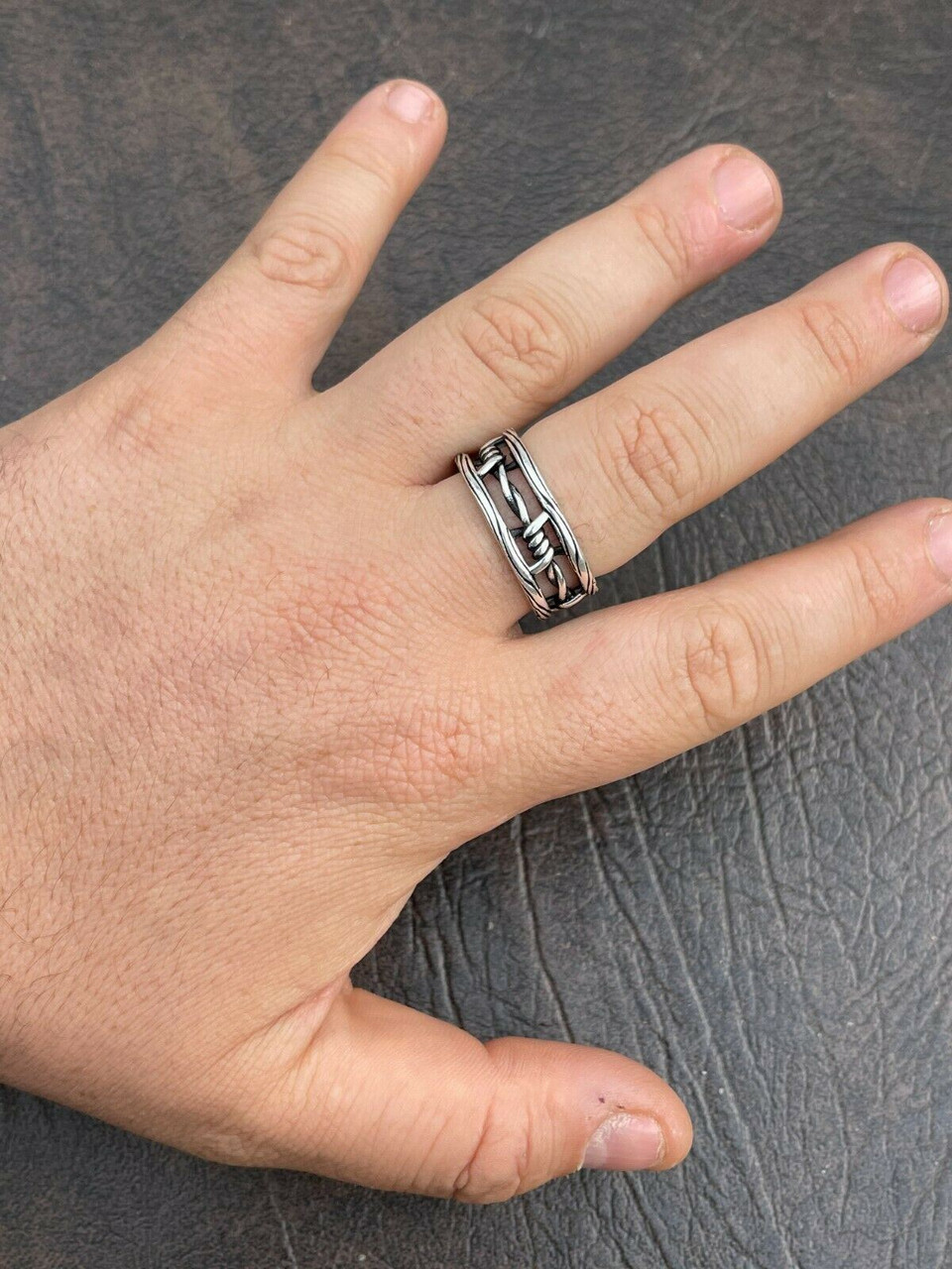 Barbed Wire Solid 925 Sterling Silver & Black Oxidized Plain Ring ...