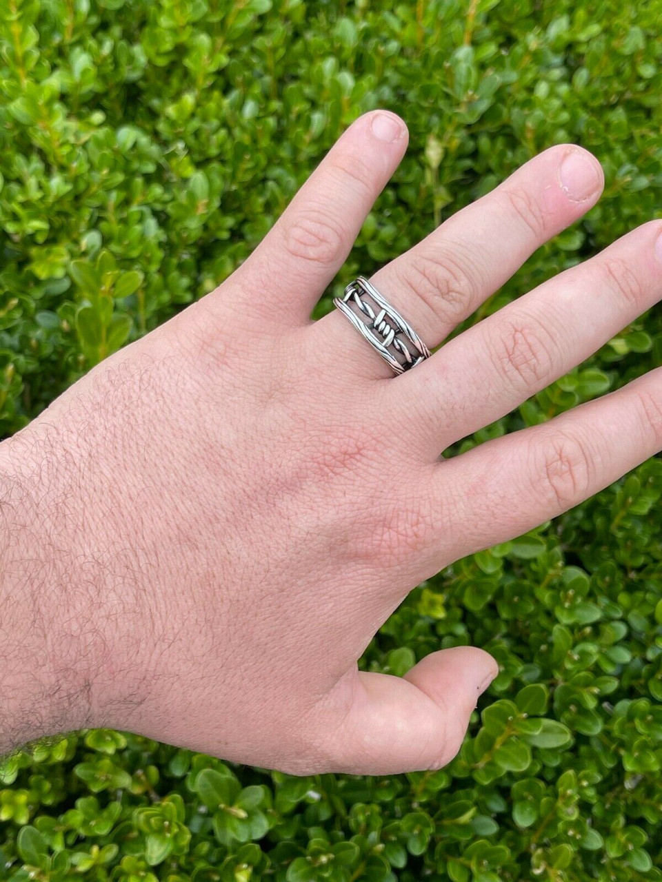 Barbed Wire Solid 925 Sterling Silver & Black Oxidized Plain Ring ...