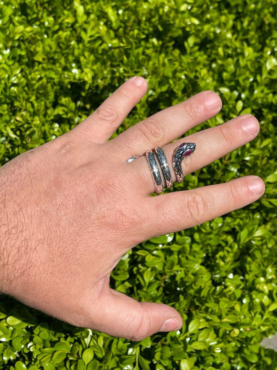 Snake Ring Solid 925 Sterling Silver Wrap Around Cobra W. Ruby Eyes ...