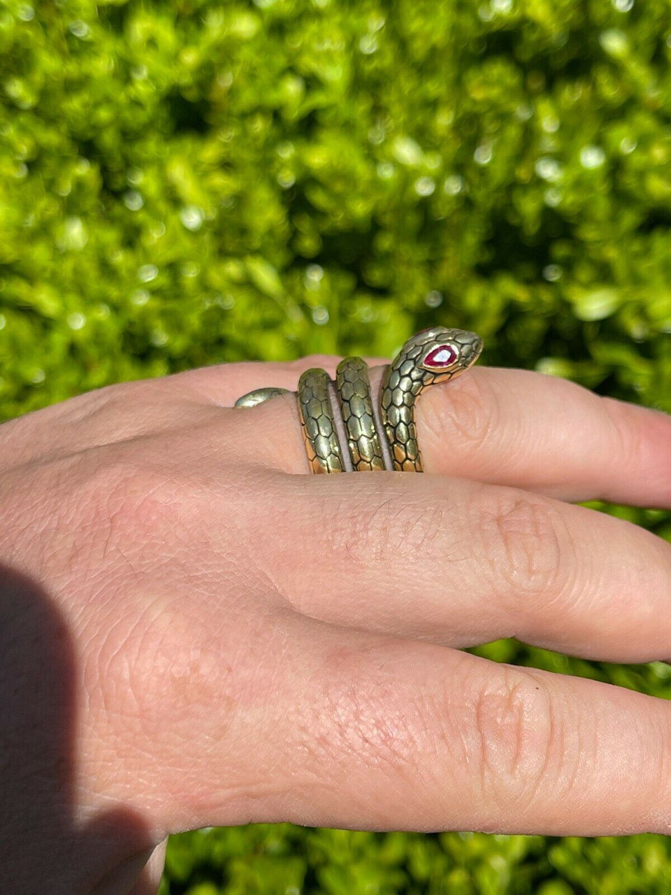 Snake Ring 14K Gold Vermeil 925 Silver Wrap Around Cobra W. Ruby Eyes ...