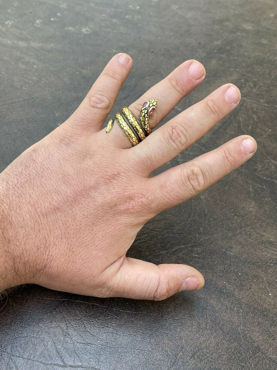 Snake Ring 14K Gold Vermeil 925 Silver Wrap Around Cobra W. Ruby Eyes ...