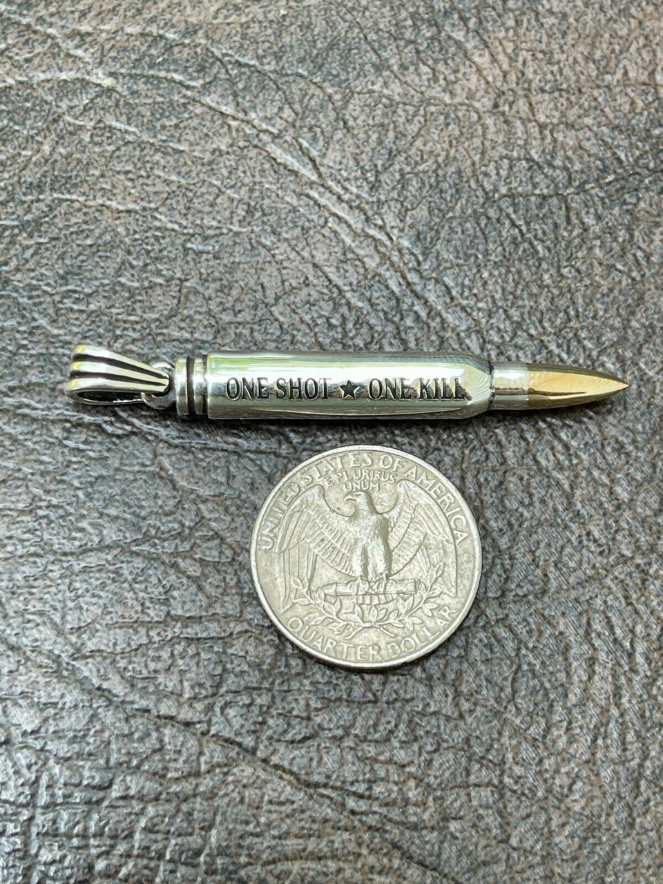 Real 925 Sterling Silver 14k Gold Gun Bullet ONE SHOT ONE KILL Pendant ...