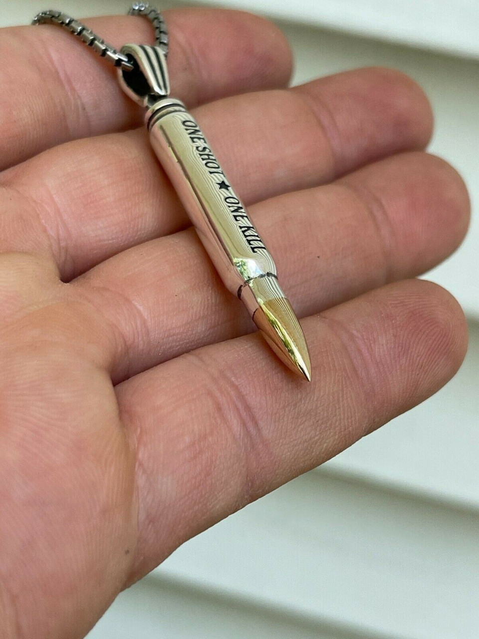 Real 925 Sterling Silver 14k Gold Gun Bullet ONE SHOT ONE KILL Pendant ...