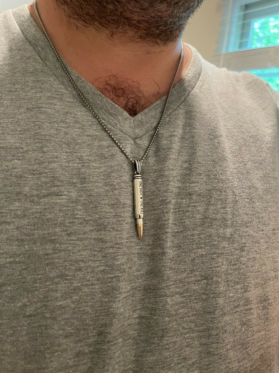 Real 925 Sterling Silver 14k Gold Gun Bullet ONE SHOT ONE KILL Pendant ...