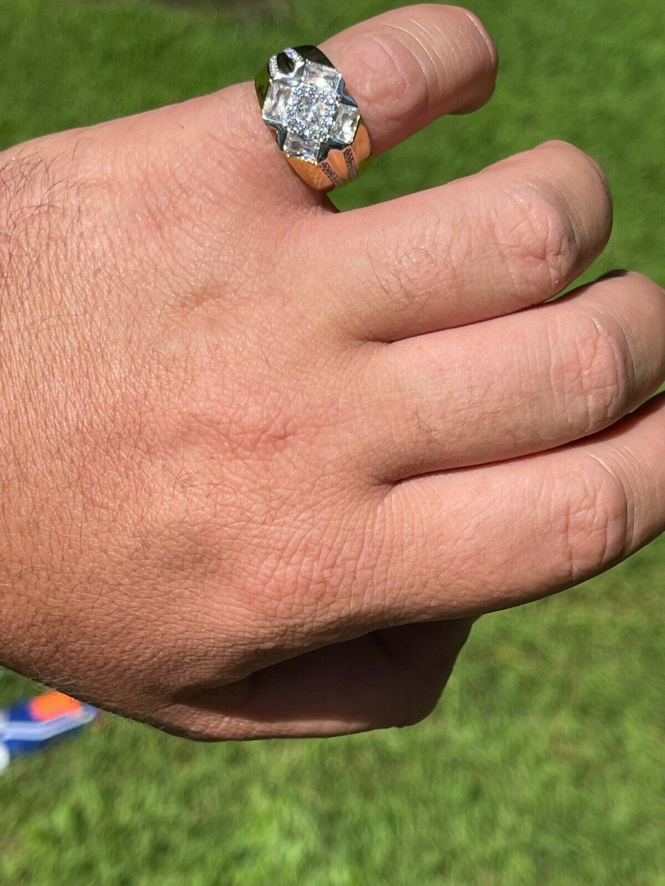 Men's Iced 14k Gold & Real Solid 925 Silver Diamond RING