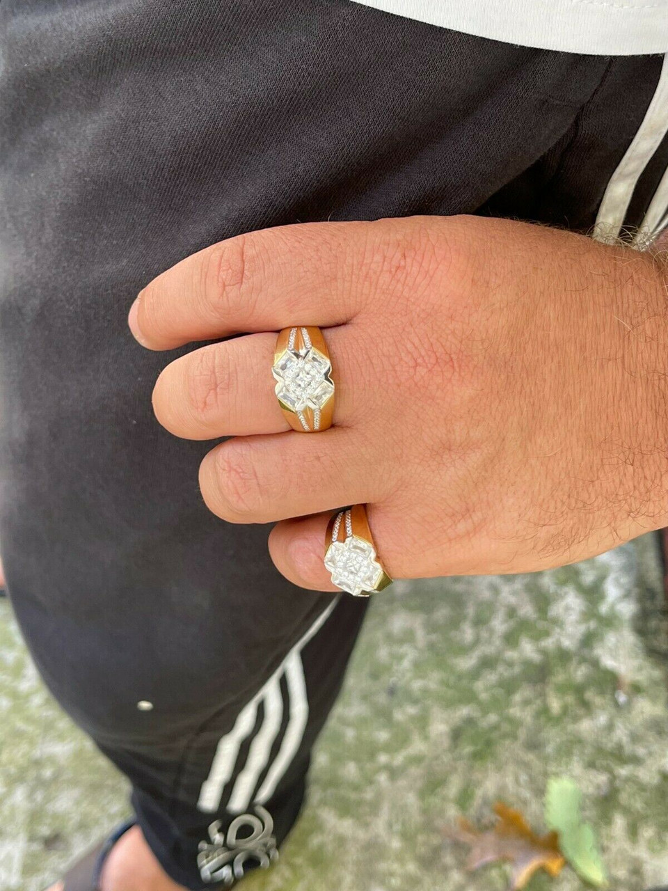 Men's Iced 14k Gold & Real Solid 925 Silver Diamond RING