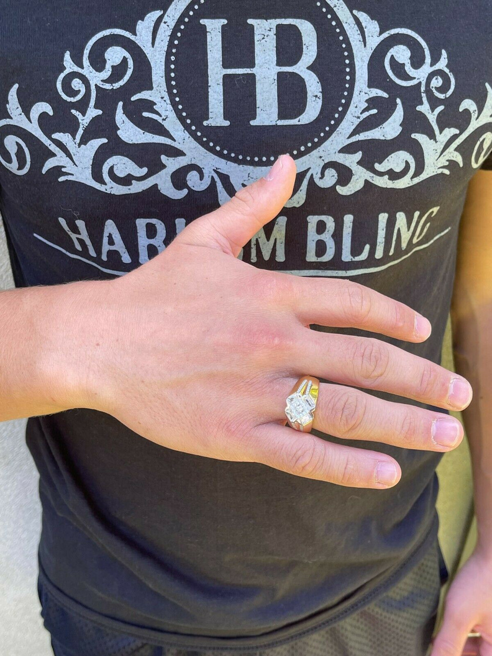 Men's Iced 14k Gold & Real Solid 925 Silver Diamond RING