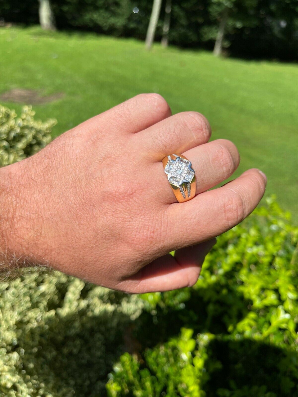 Men's Iced 14k Gold & Real Solid 925 Silver Diamond RING