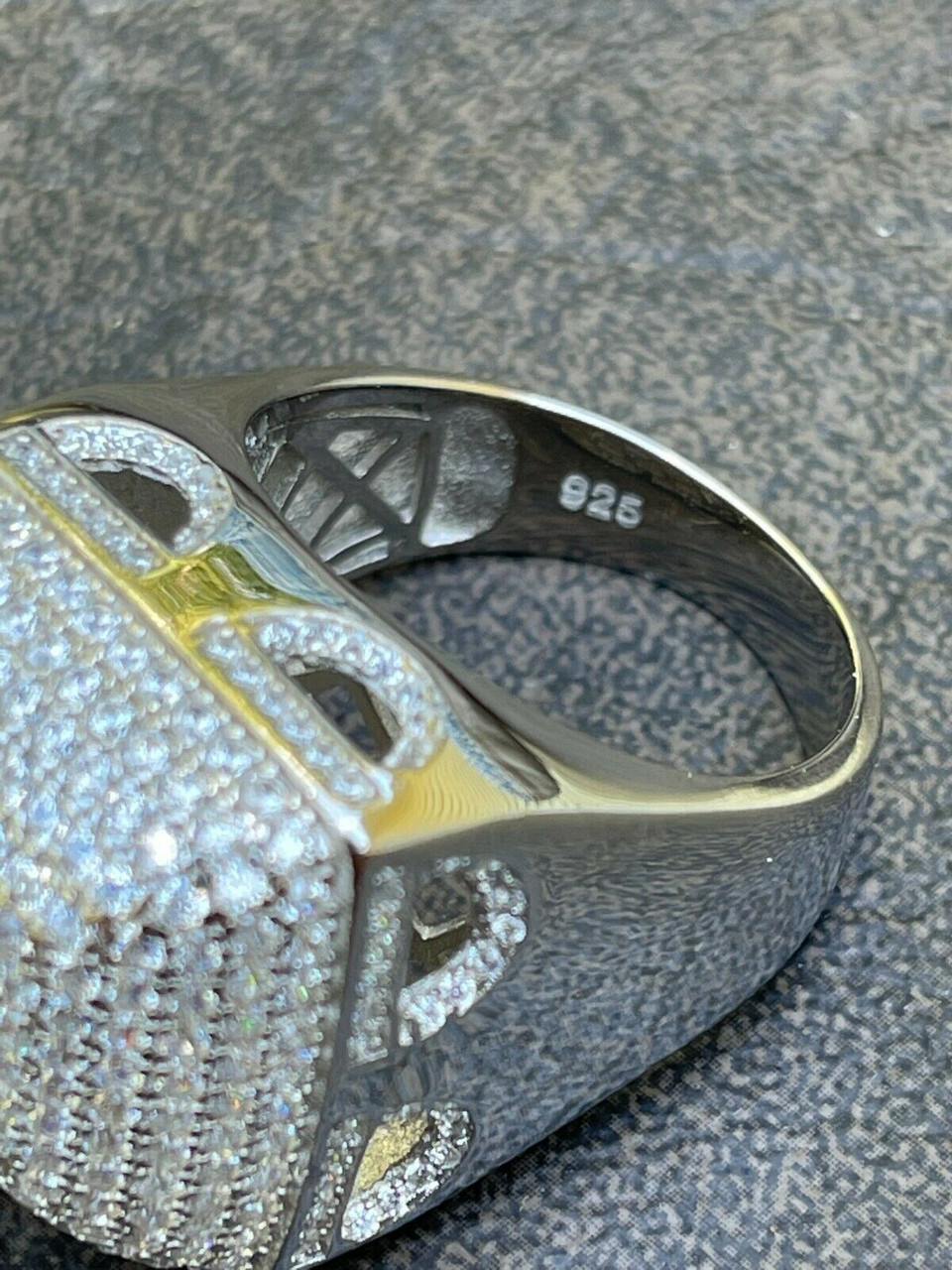 Men Real Solid 925 Sterling Silver Hip Hop Ring Big Iced Diamond Huge ...