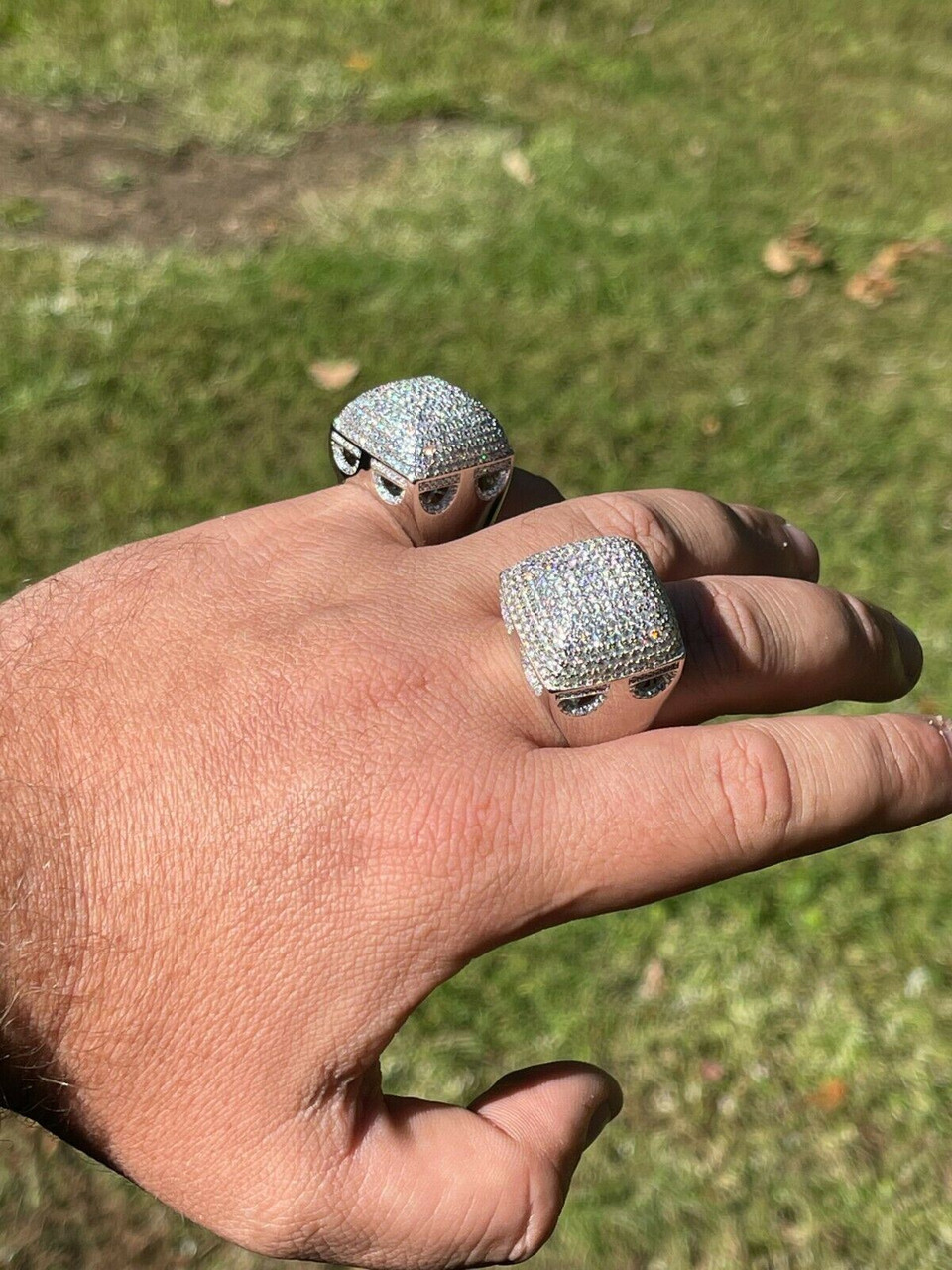 Men Real Solid 925 Sterling Silver Hip Hop Ring Big Iced Diamond Huge ...