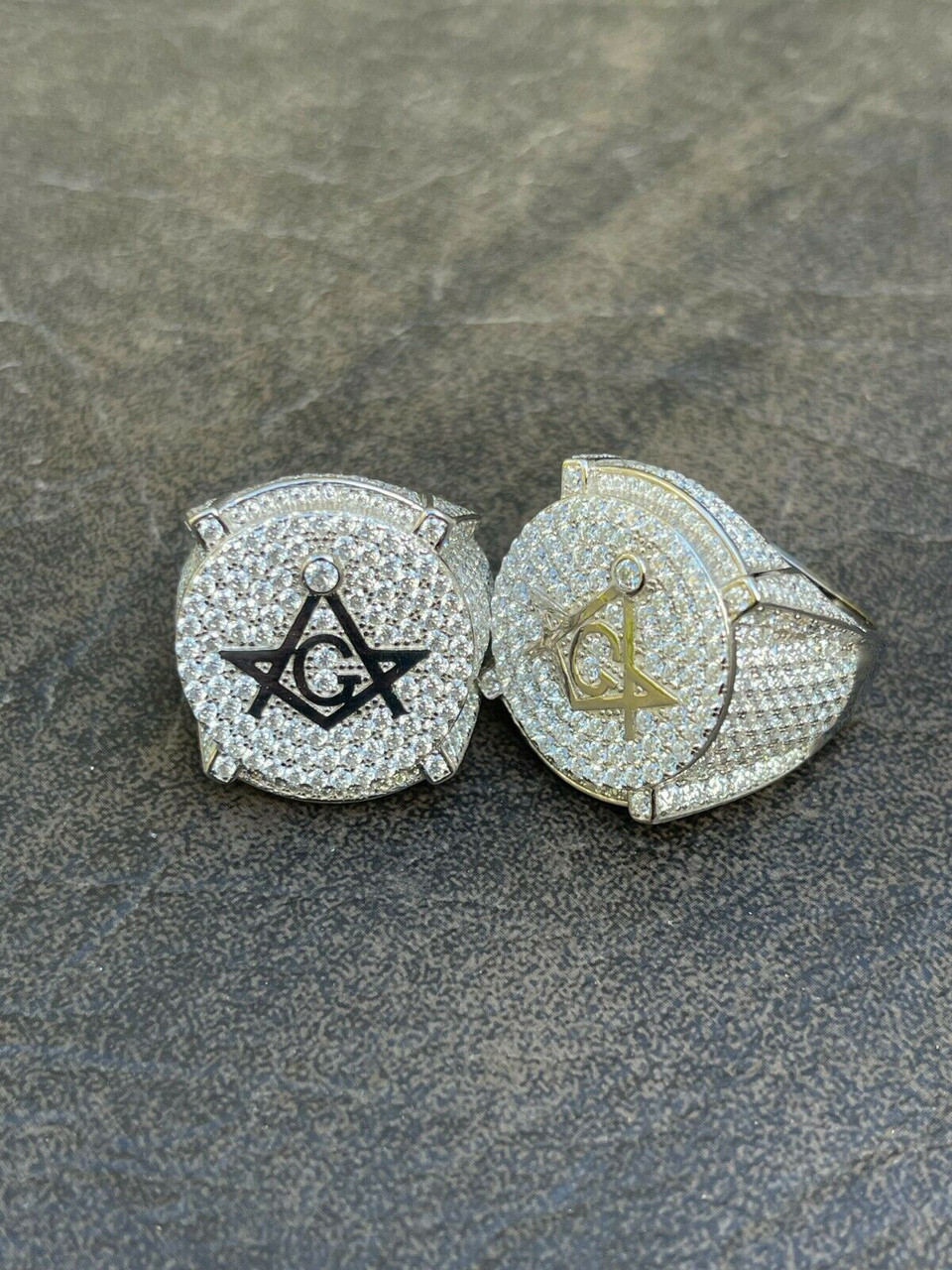 MOISSANITE 925 Silver Masonic Ring Pass Diamond Test Pinky Hip Hop Free ...