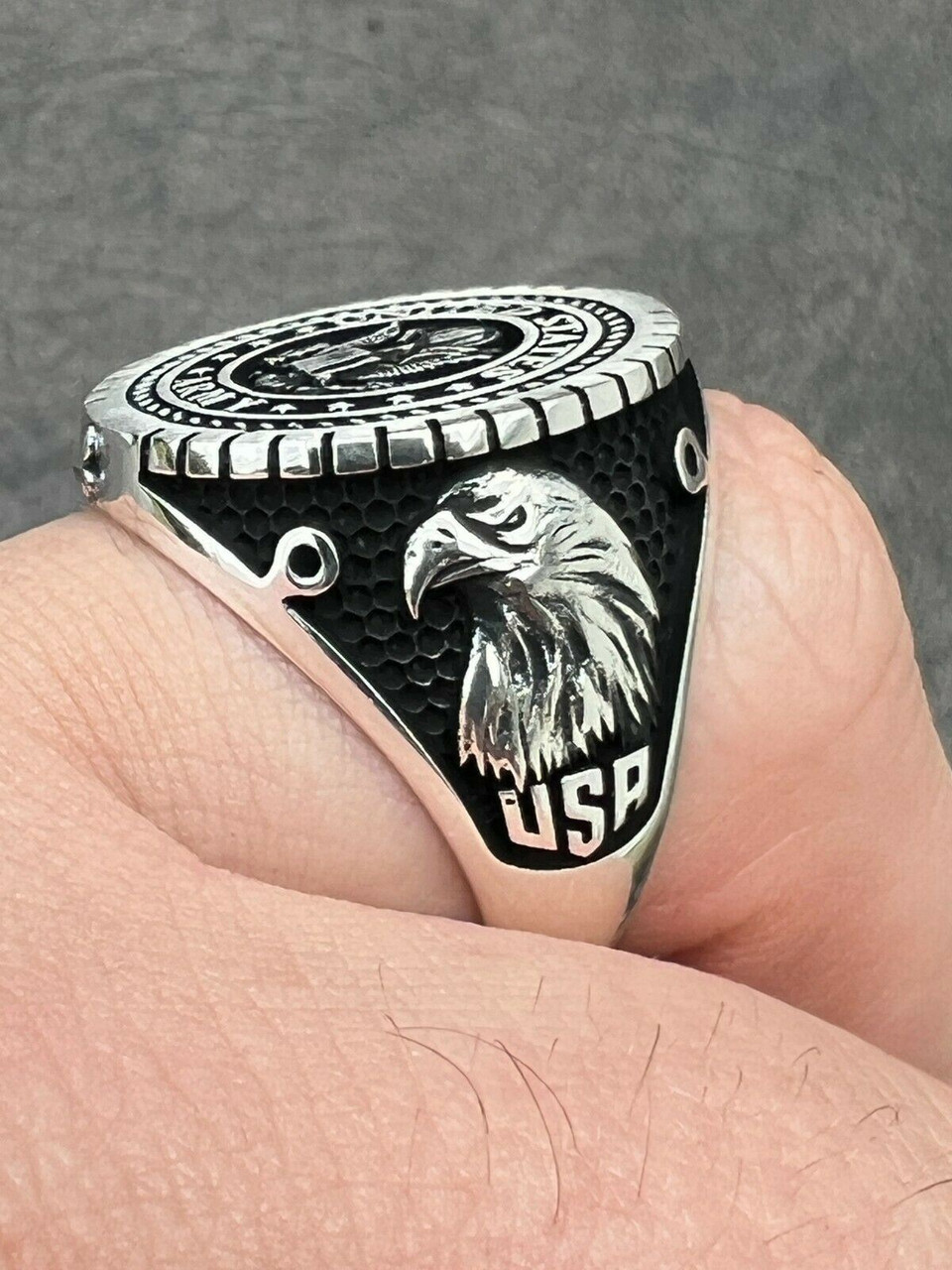 Mens Real Solid 925 Sterling Silver US Army Military Ring United States ...