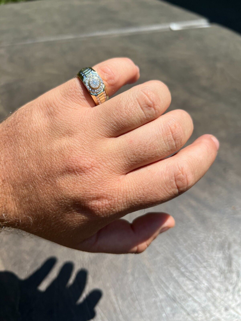 MOISSANITE Mens 14k Gold Plated Real 925 Silver Iced Bling Two Tone ...