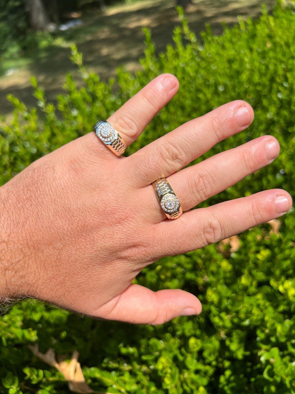 MOISSANITE Mens 14k Gold Plated Real 925 Silver Iced Bling Two Tone ...