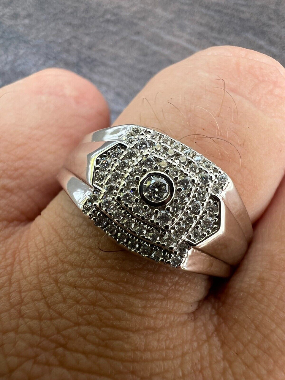 Real MOISSANITE Square Pinky Ring 925 Silver Hip Hop Iced Pass Diamond ...