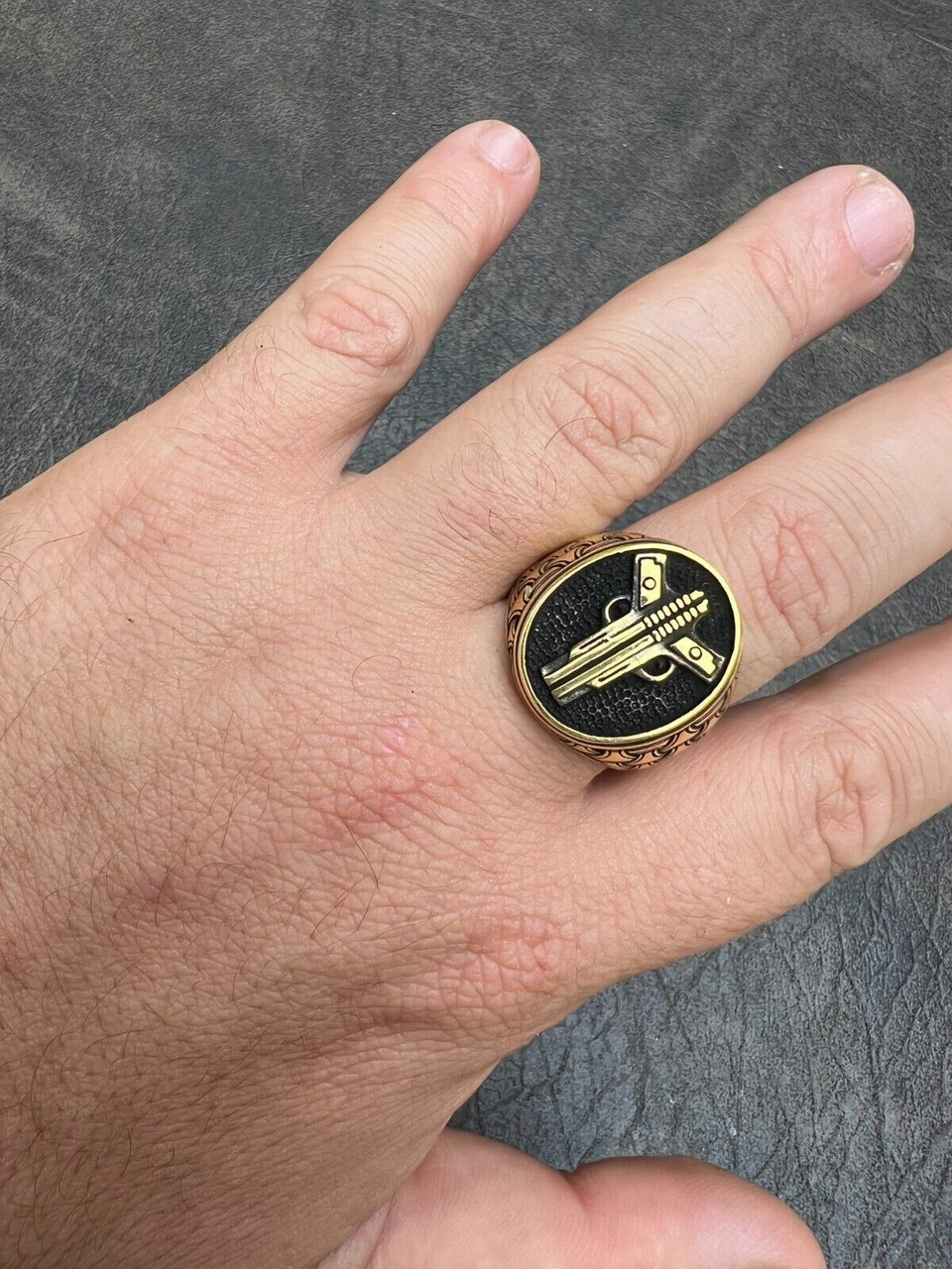 Mens Real 14K Gold Plated 925 Sterling Silver Double Guns Pistols ...