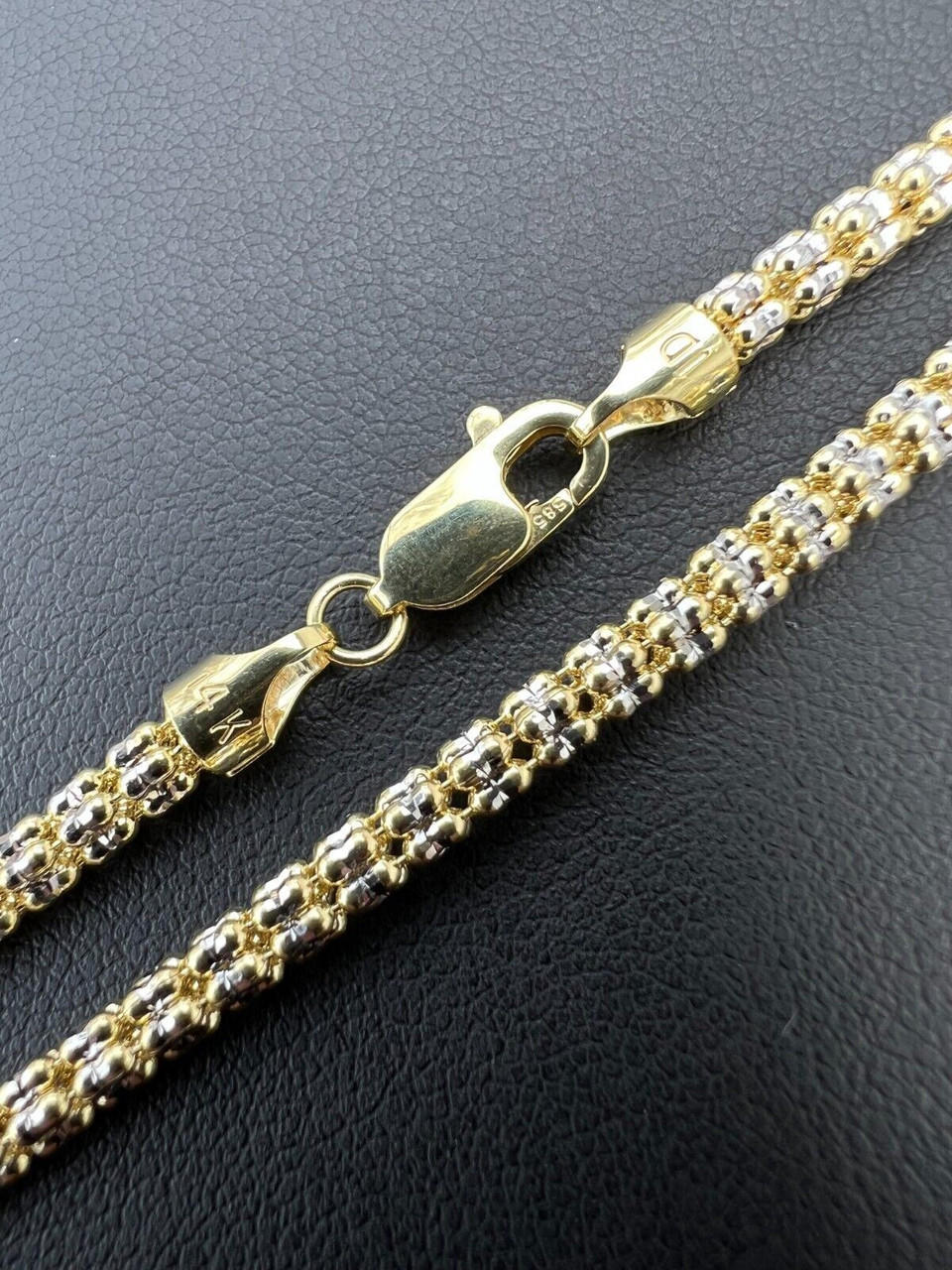 3mm Real Solid 14k Yellow Gold Sparkle Ice Link Chain Necklace Iced Rope