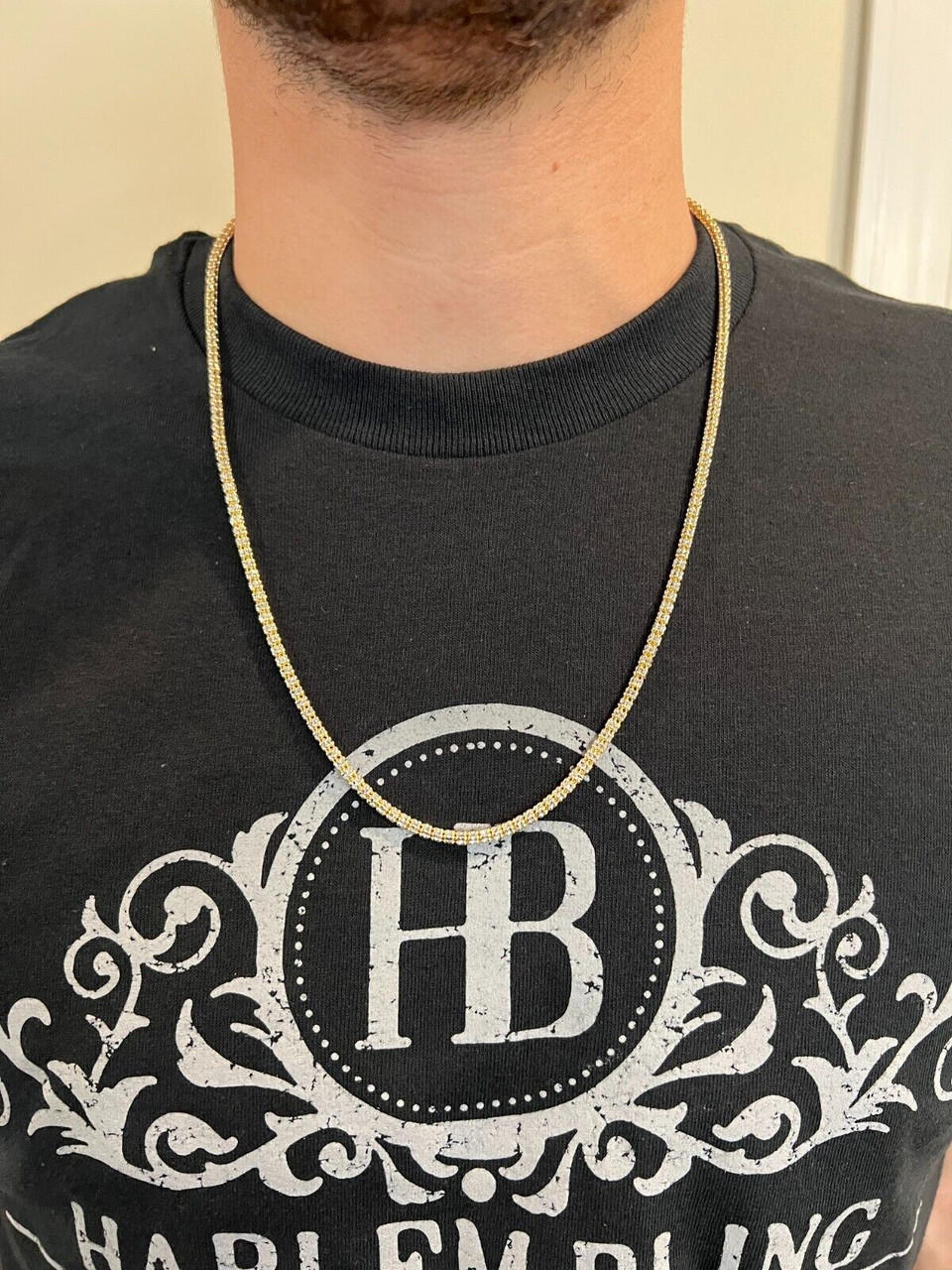 3mm Real Solid 14k Yellow Gold Sparkle Ice Link Chain Necklace Iced Rope