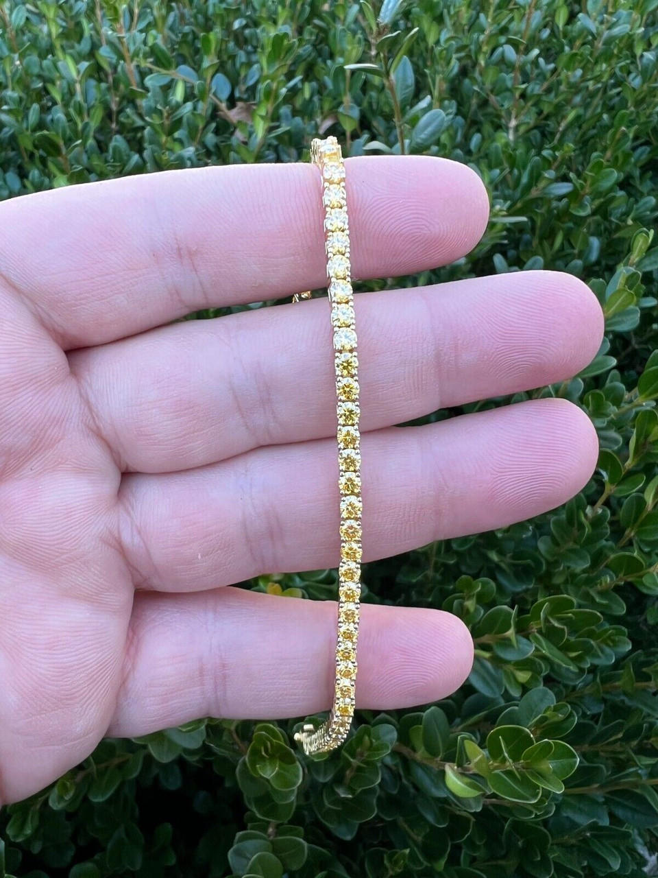 Moissanite Tennis Bracelet 14k Gold Plated 925 Silver Yellow Canary 3mm