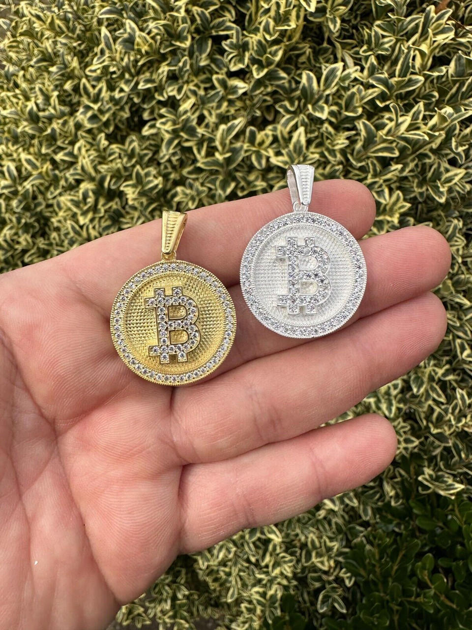 Real 925 Silver 14K Gold Plated Iced Letter B BITCOIN CZ Pendant ...