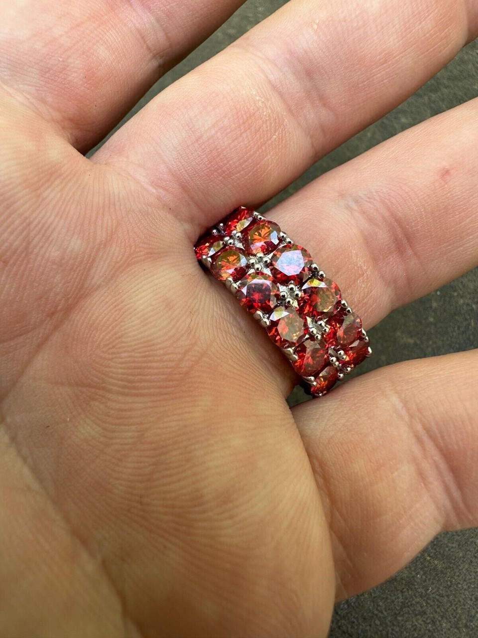 Red Moissanite Ring Real 925 Sterling Silver Hip Hop Iced Tennis Band ...