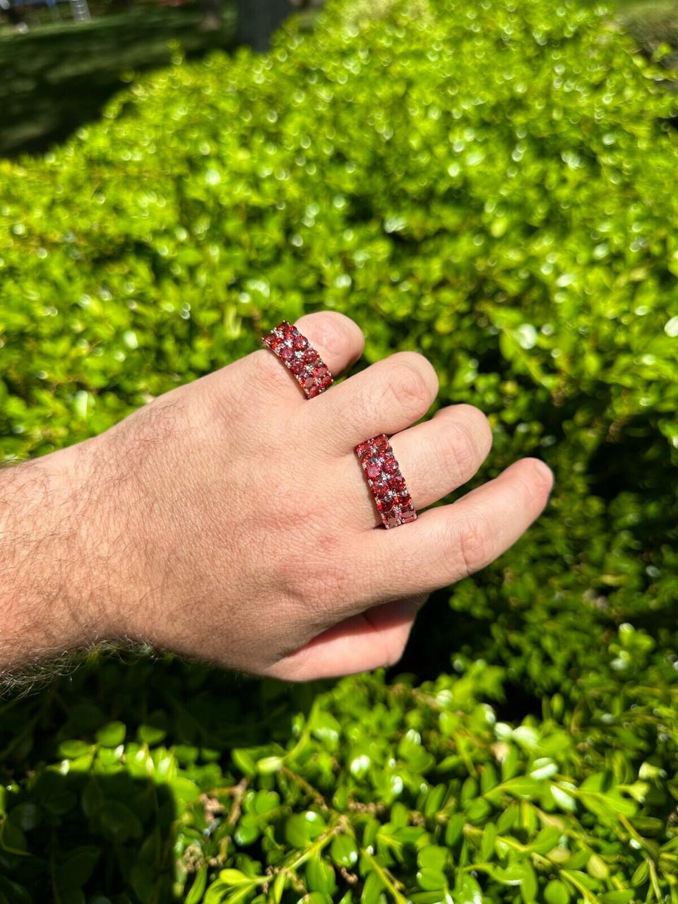 Red Moissanite Ring Real 925 Sterling Silver Hip Hop Iced Tennis Band ...