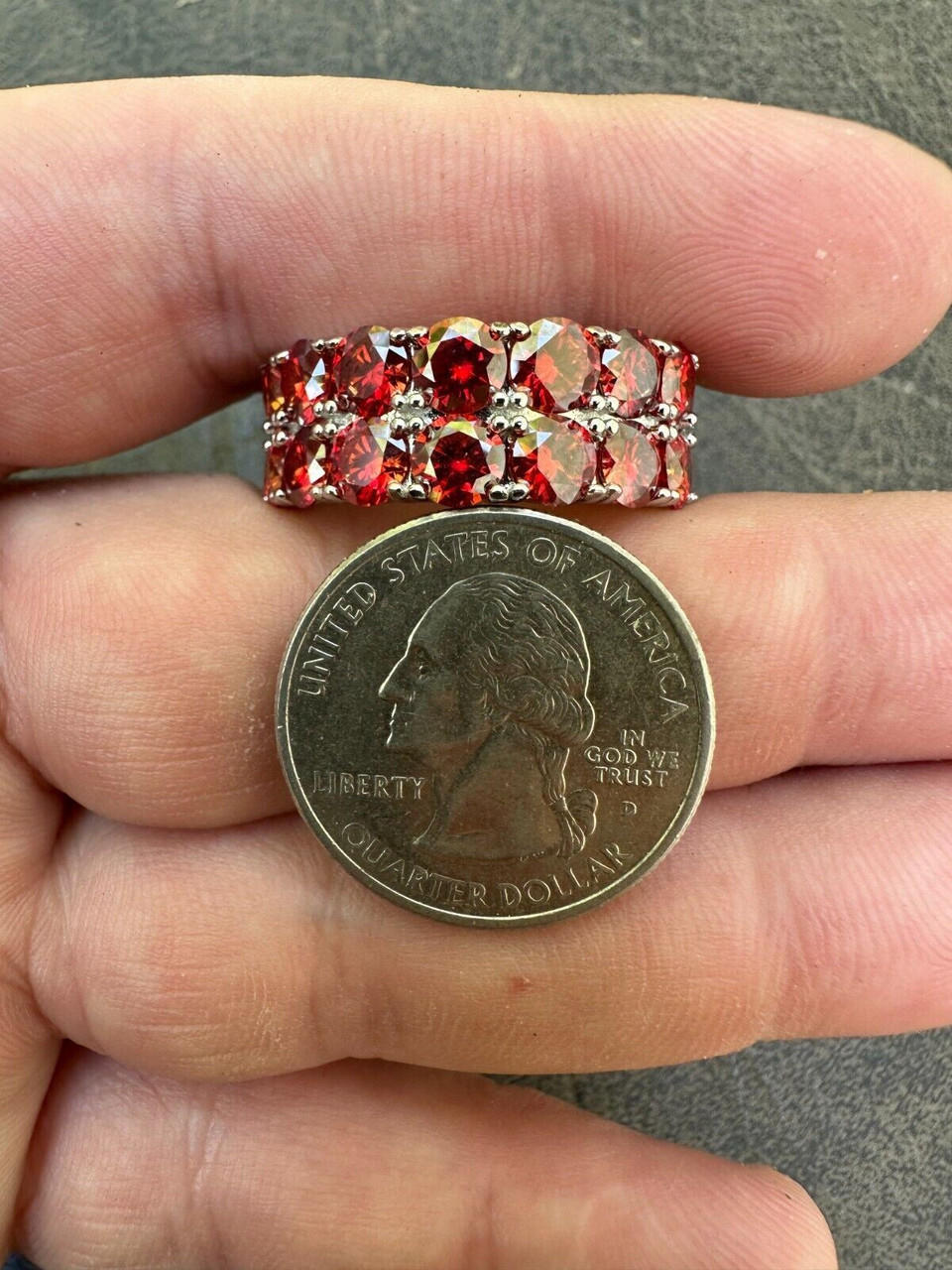 Red Moissanite Ring Real 925 Sterling Silver Hip Hop Iced Tennis Band ...