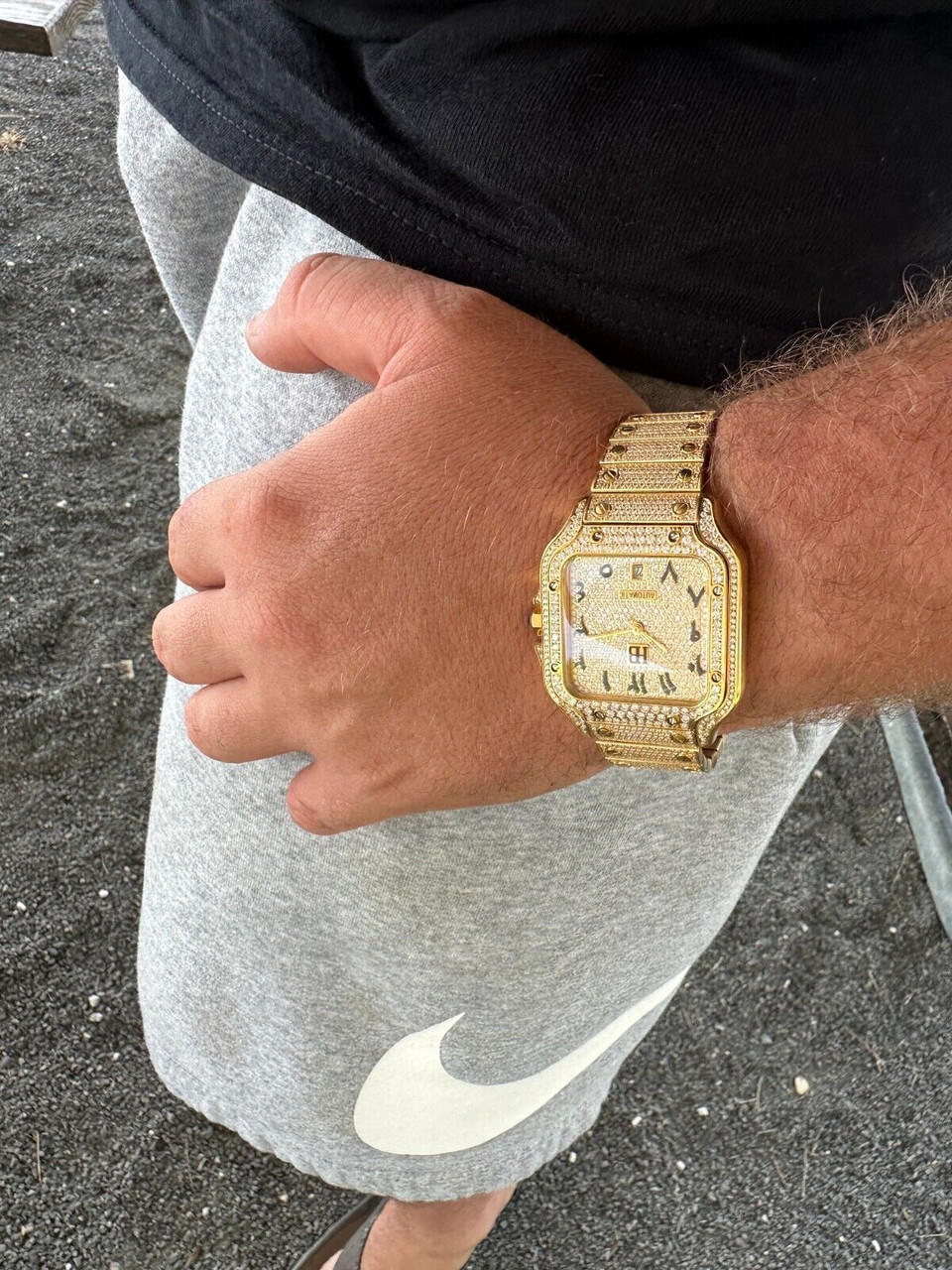 Real Hip Hop Watch Fully Iced Mens Automatic Movement Gold Stainless Arabic