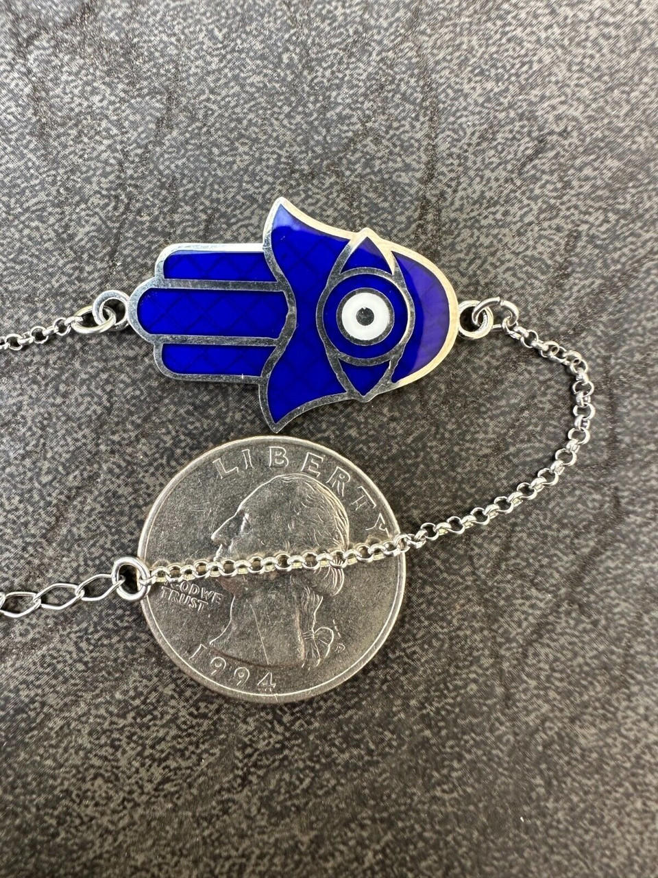 Hamsa Hand Bracelet Solid Real 925 Silver Blue Enamel Evil Eye Charm ...