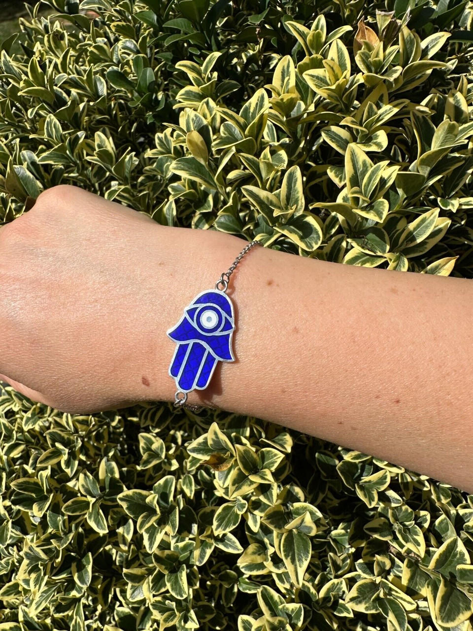 Hamsa Hand Bracelet Solid Real 925 Silver Blue Enamel Evil Eye Charm ...