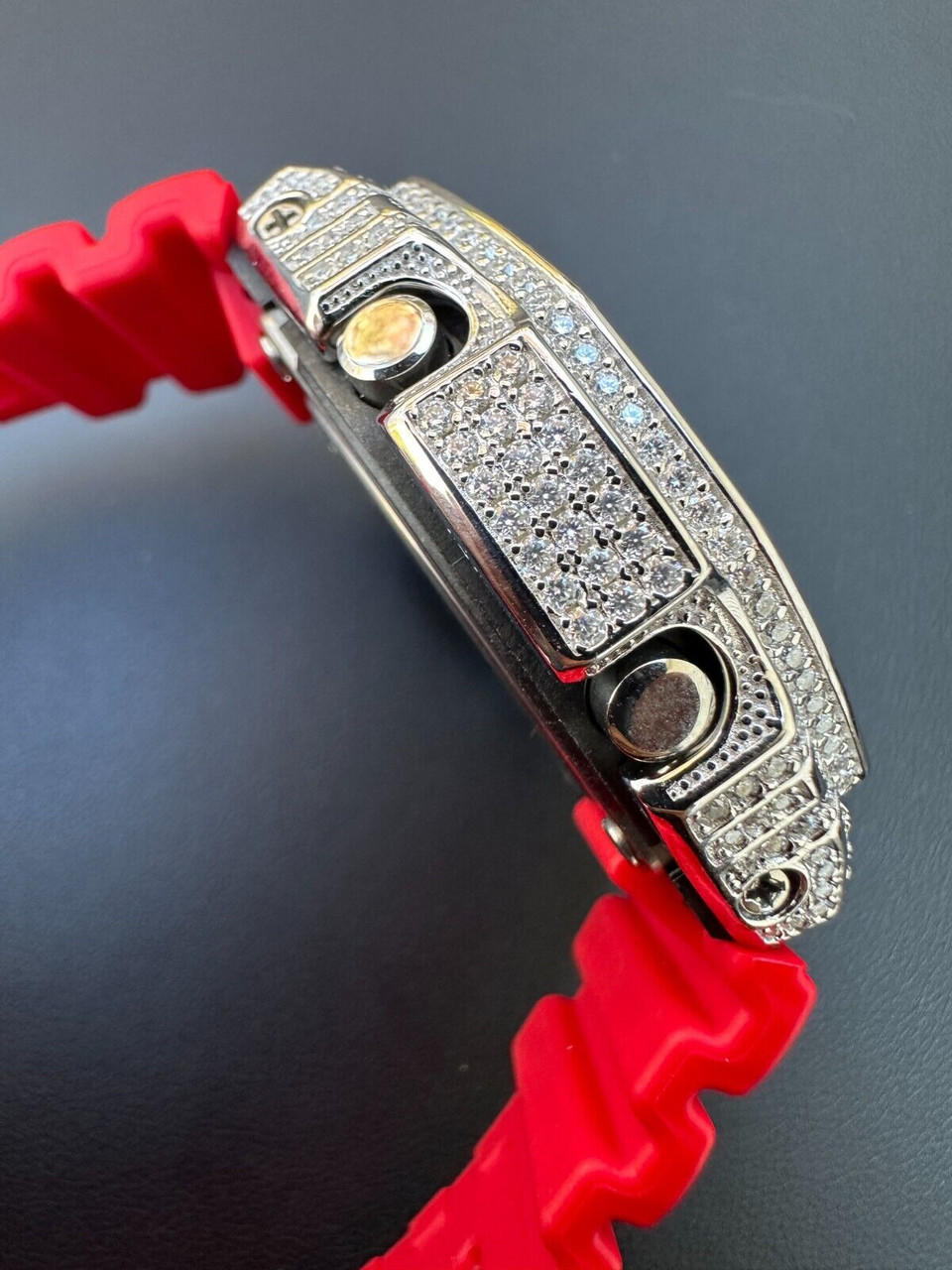 MOISSANITE Real 925 Silver Iced Red Casio G Shock GA-2100 Hip Hop Watch ...