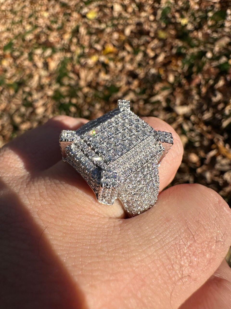 Men's Real Solid 925 Silver MOISSANITE Large 3D Rectangular Iced Hip ...