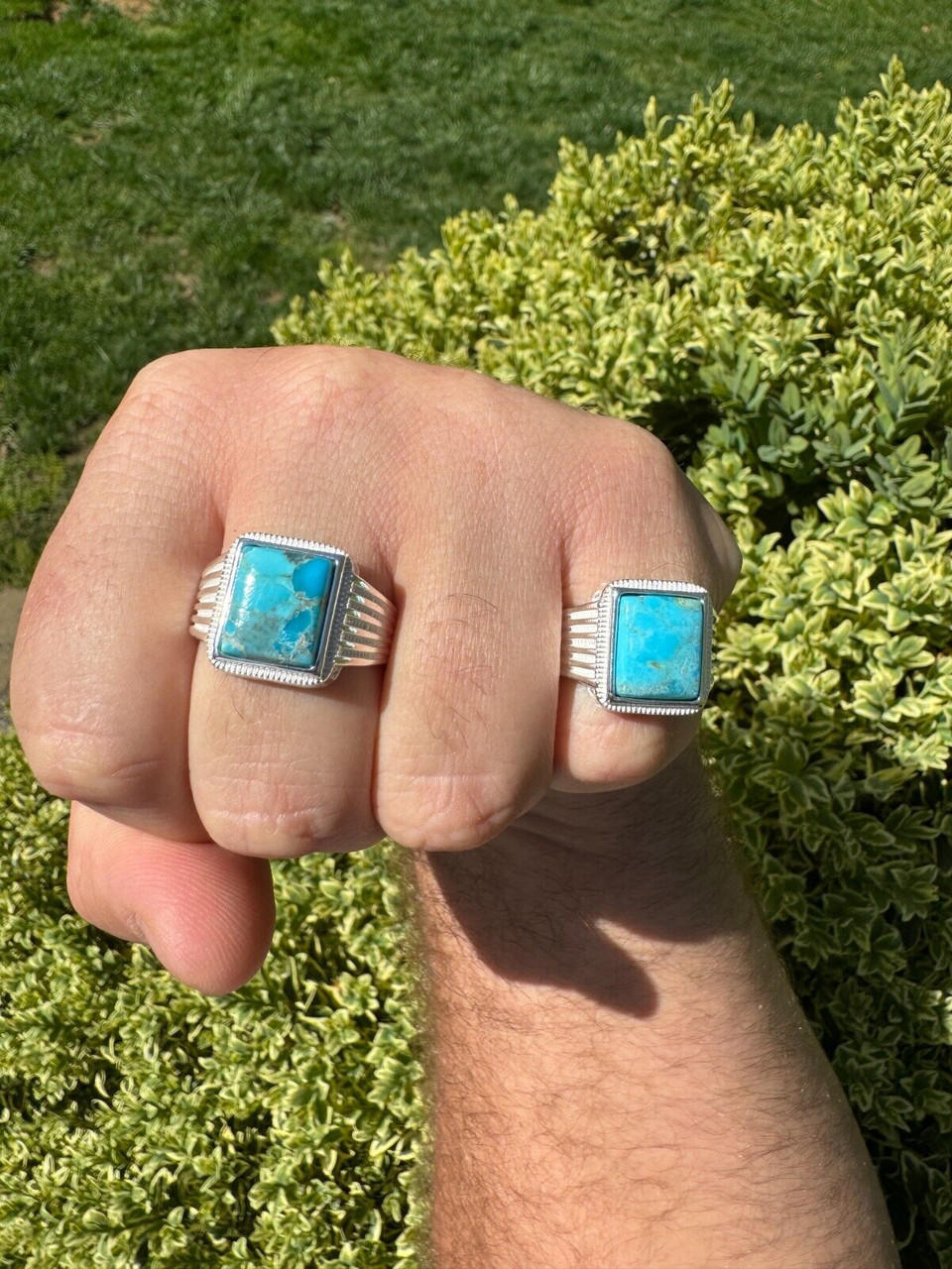 Blue Genuine Turquoise Stone Mens Real 925 Silver Ring Size 6 7 8 9 10 ...