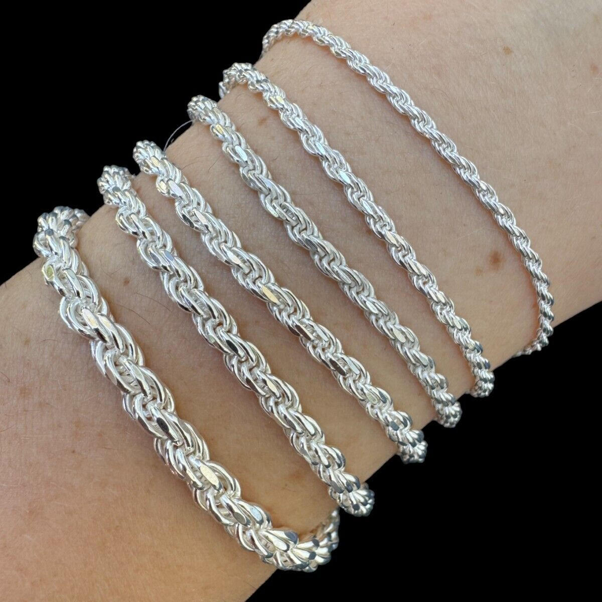 Real Solid 925 Sterling Silver Rope Bracelet 2mm-6mm Men's Women's 6-9"