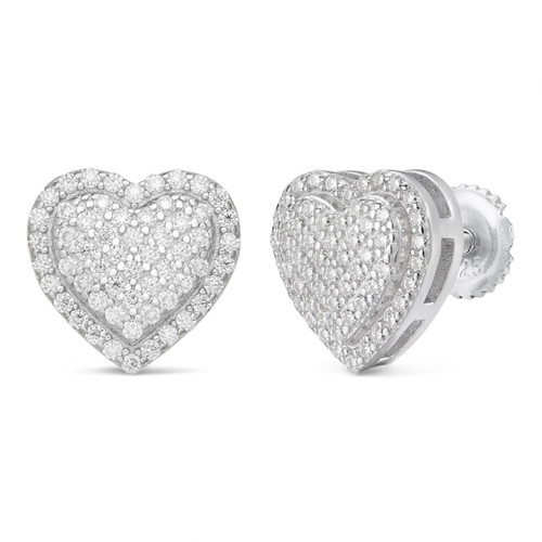 Solid 925 Sterling Silver Iced Heart Stud Earrings Men's Ladies Hip Hop 10mm