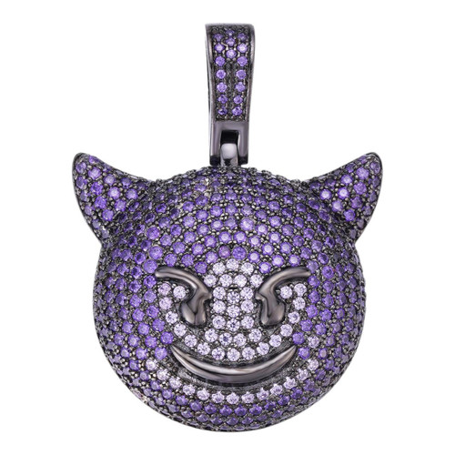 Smiling Devil Emoji Pendant Solid 925 Silver ICY Diamond Hip Hop Iced ...