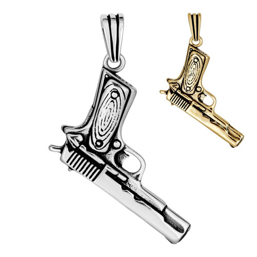 Real Solid 925 Silver Mens 9mm Glock Gun Pistol Pendant Heavy 2" Gold ...