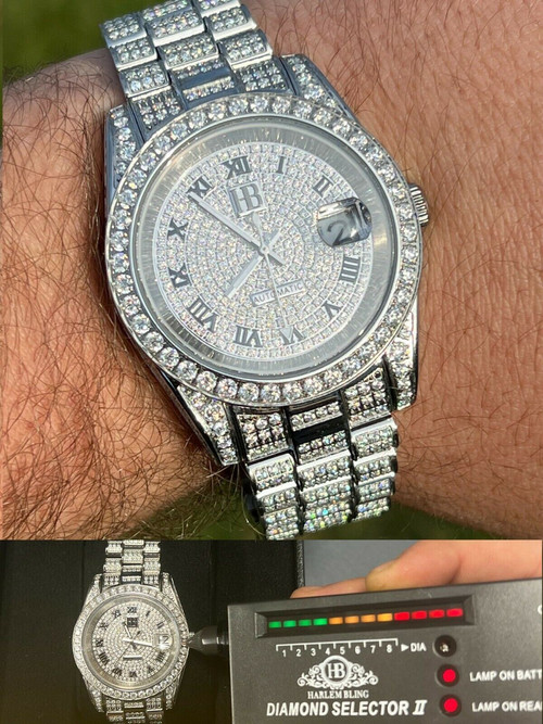 15ct MOISSANITE Mens Watch Iced Out Moissanite Rolex Watch