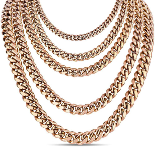 Miami Cuban Link Chain Necklace Or Bracelet 14k Rose Gold Stainless ...