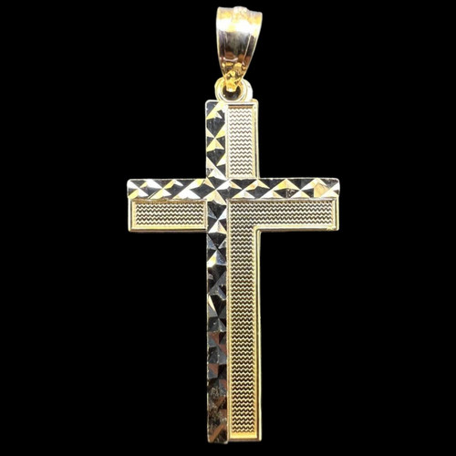 Real 14k Solid Yellow & White Diamond Cut Gold Cross Crucifix Pendant ...