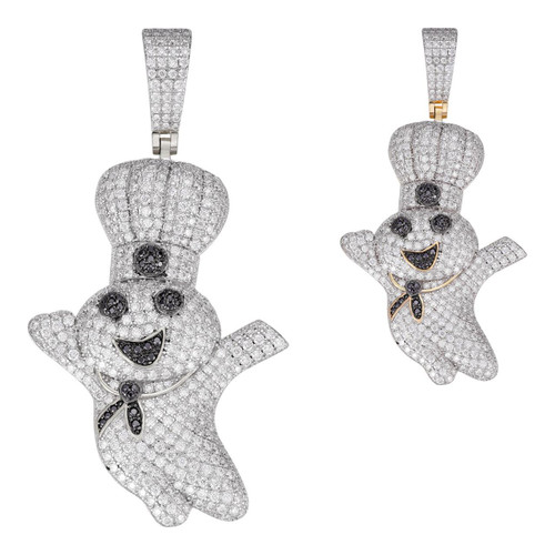 MOISSANITE Real 925 Silver Gold Pillsbury Doughboy Money Necklace Pendant Iced